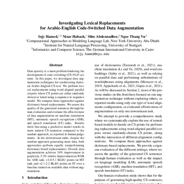 Investigating Lexical Replacements for Arabic-English Code-Switched ...