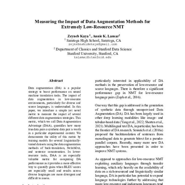 Measuring the Impact of Data Augmentation Methods for Extremely Low-Resource NMT - ACL Anthology