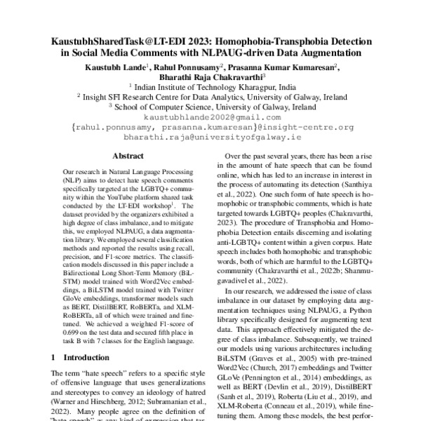 KaustubhSharedTask@LT-EDI 2023: Homophobia-Transphobia Detection in Social Media Comments with ...