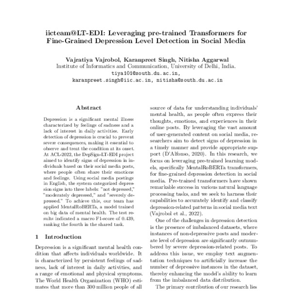 iicteam@LT-EDI-2023: Leveraging pre-trained Transformers for Fine-Grained Depression Level ...