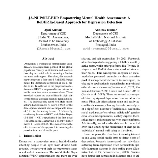 JA-NLP@LT-EDI-2023: Empowering Mental Health Assessment: A RoBERTa ...