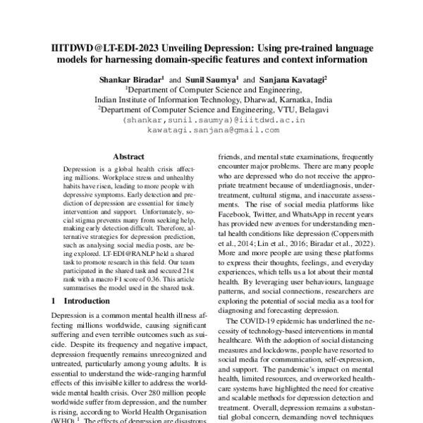 IIITDWD@LT-EDI-2023 Unveiling Depression: Using pre-trained language ...
