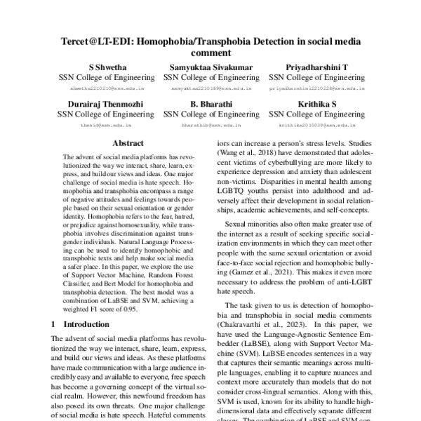 Tercet@LT-EDI-2023: Homophobia/Transphobia Detection in social media comment - ACL Anthology