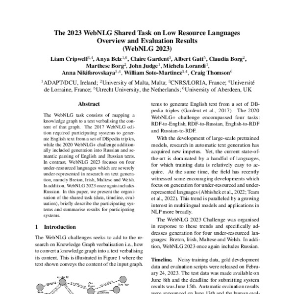 The 2023 WebNLG Shared Task on Low Resource Languages. Overview and Evaluation Results (WebNLG ...