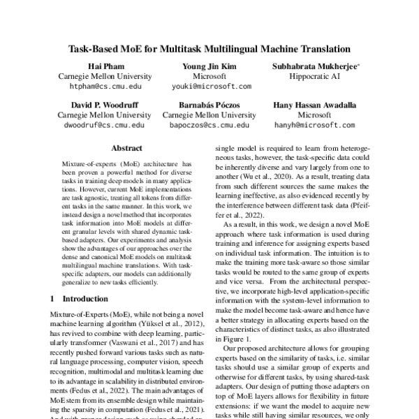 Task Based Moe For Multitask Multilingual Machine Translation Acl Anthology