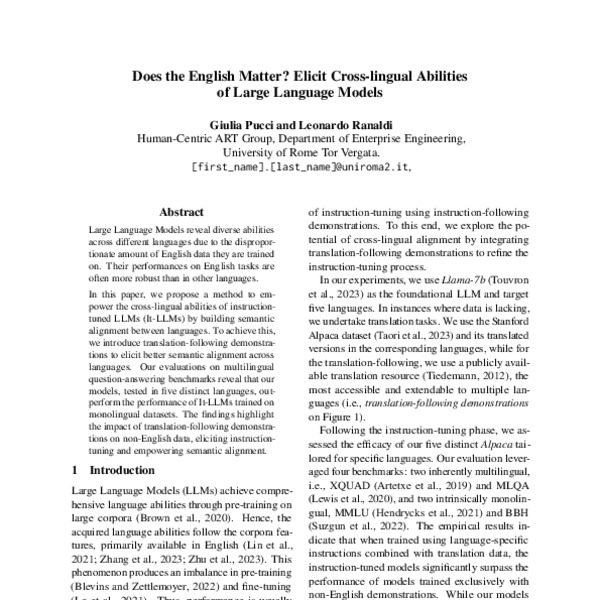 Does The English Matter Elicit Cross Lingual Abilities Of Large Language Models Acl Anthology