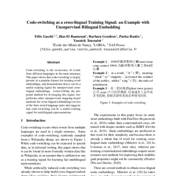 Code-switching as a cross-lingual Training Signal: an Example with Unsupervised Bilingual ...