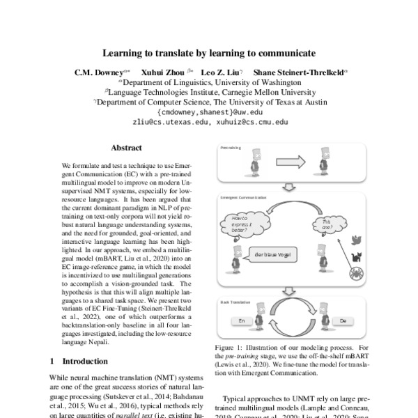 Learning to translate by learning to communicate - ACL Anthology