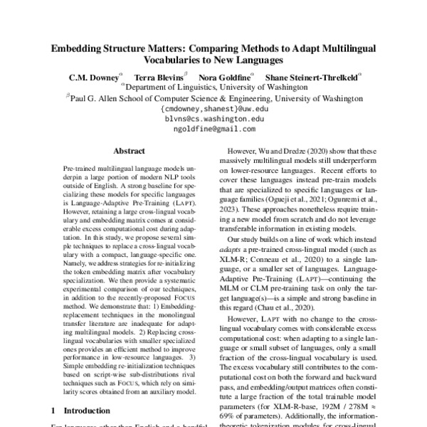 Embedding Structure Matters: Comparing Methods to Adapt Multilingual Vocabularies to New ...