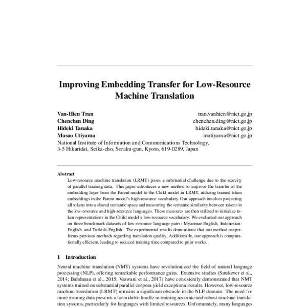 Improving Embedding Transfer for Low-Resource Machine Translation - ACL Anthology
