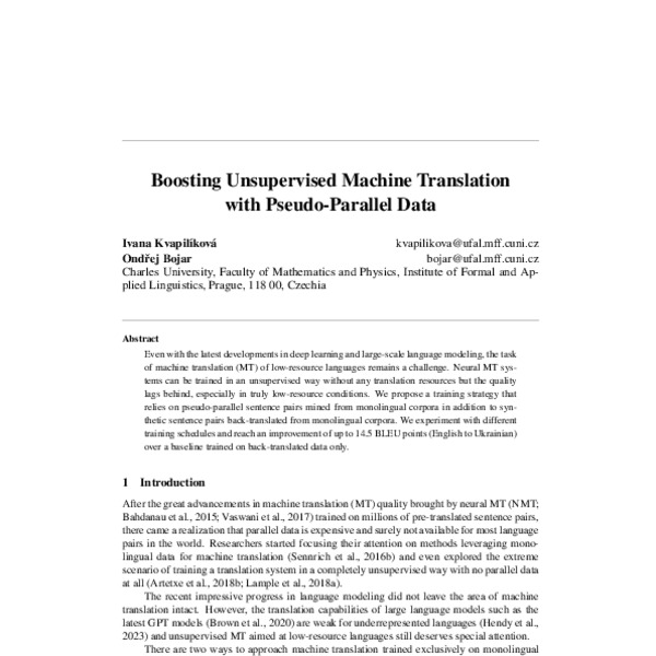 Boosting Unsupervised Machine Translation with Pseudo-Parallel Data ...