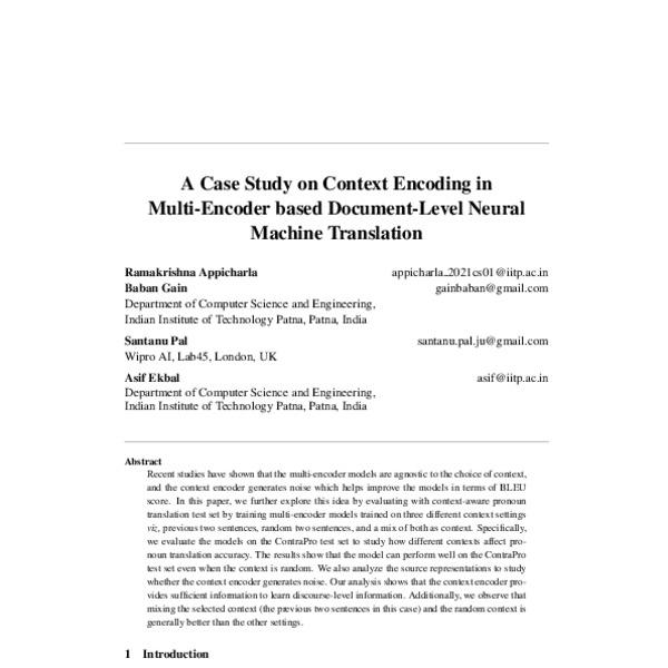 A Case Study on Context Encoding in Multi-Encoder based Document-Level Neural Machine ...