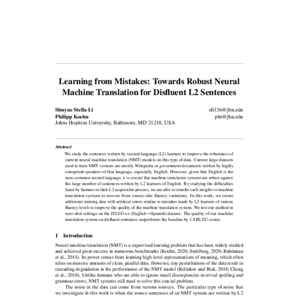 Learning from Mistakes: Towards Robust Neural Machine Translation for Disfluent L2 Sentences ...