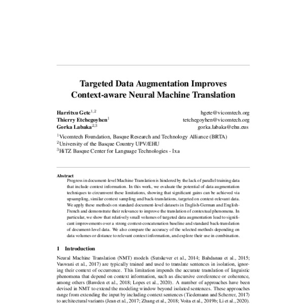 Targeted Data Augmentation Improves Context-aware Neural Machine Translation - ACL Anthology