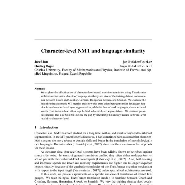 Character-level NMT and language similarity - ACL Anthology