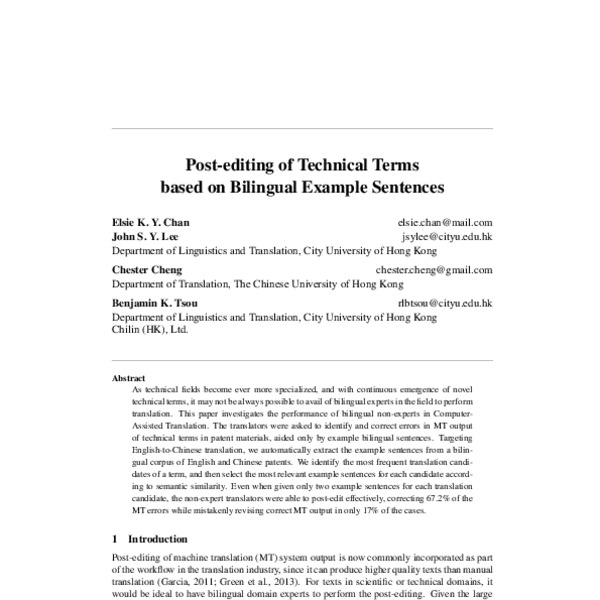 Post-editing of Technical Terms based on Bilingual Example Sentences - ACL Anthology