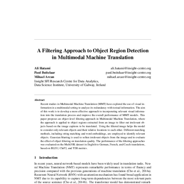 A Filtering Approach To Object Region Detection In Multimodal Machine Translation Acl Anthology