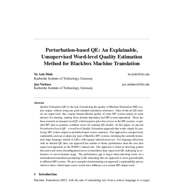 Perturbation Based Qe An Explainable Unsupervised Word Level Quality Estimation Method For