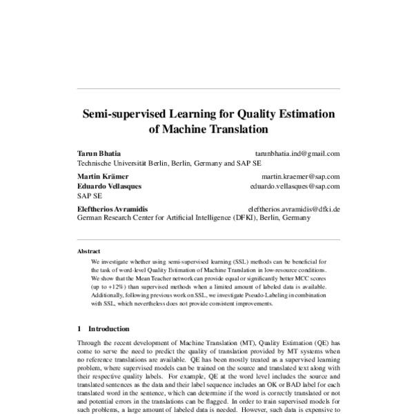 Semi-supervised Learning for Quality Estimation of Machine Translation - ACL Anthology