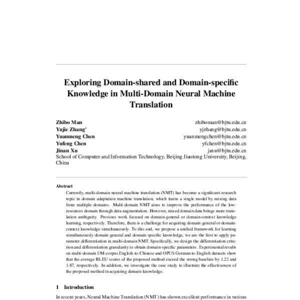 Exploring Domain-shared and Domain-specific Knowledge in Multi-Domain Neural Machine Translation ...