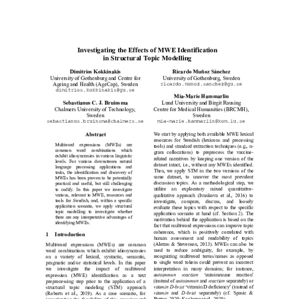 Investigating the Effects of MWE Identification in Structural Topic ...