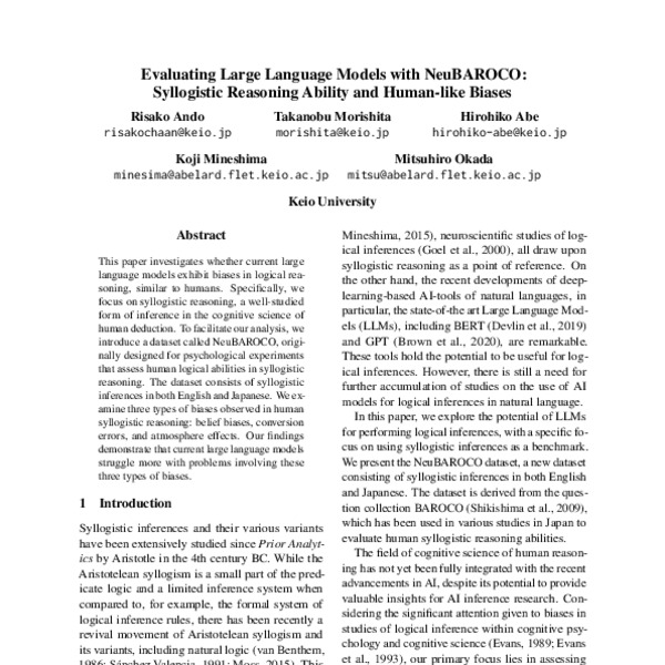 Evaluating Large Language Models With Neubaroco Syllogistic Reasoning Ability And Human Like