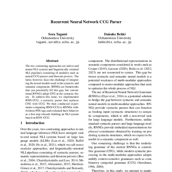 Recurrent Neural Network CCG Parser - ACL Anthology