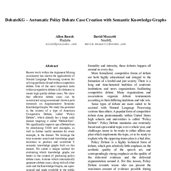 DebateKG – Automatic Policy Debate Case Creation with Semantic ...