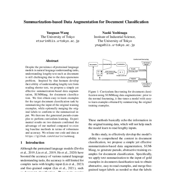 Summarization-based Data Augmentation for Document Classification - ACL Anthology