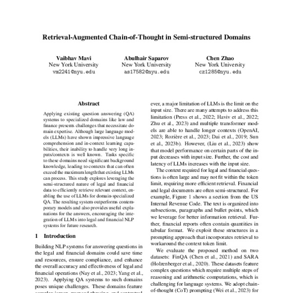 Retrieval Augmented Chain Of Thought In Semi Structured Domains Acl Anthology
