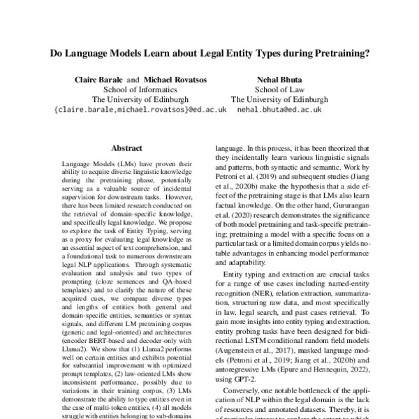 Do Language Models Learn about Legal Entity Types during Pretraining? - ACL Anthology