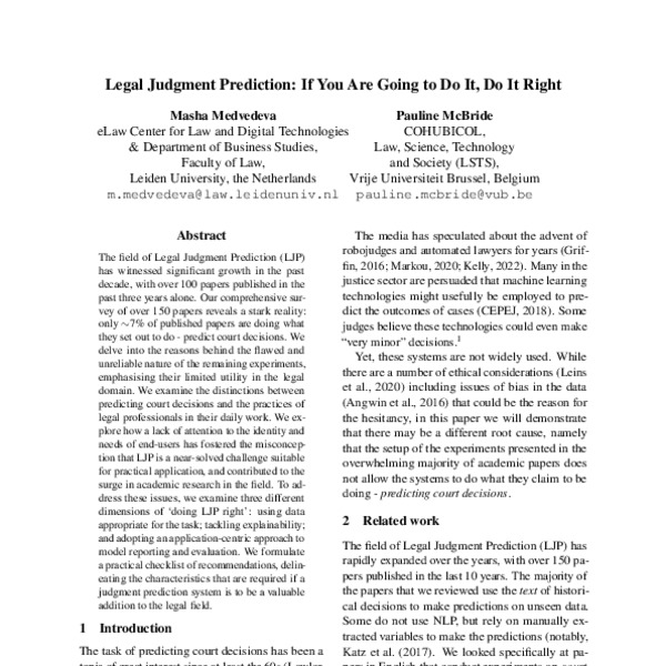 Legal Judgment Prediction: If You Are Going to Do It, Do It Right - ACL Anthology