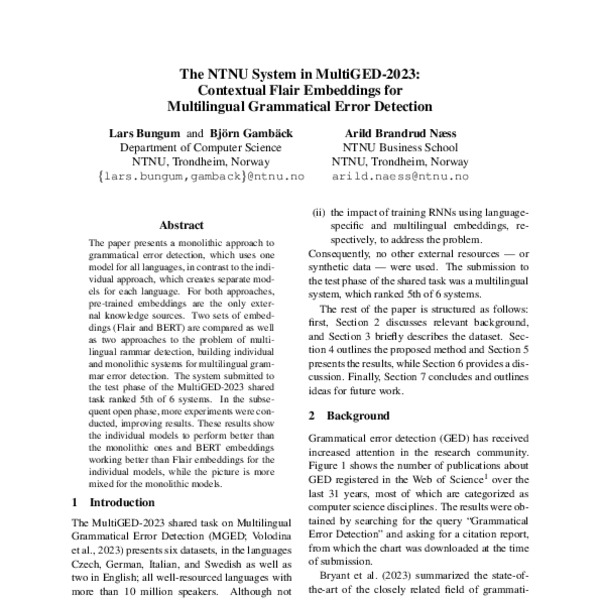 NTNU-TRH system at the MultiGED-2023 Shared on Multilingual Grammatical Error Detection - ACL ...