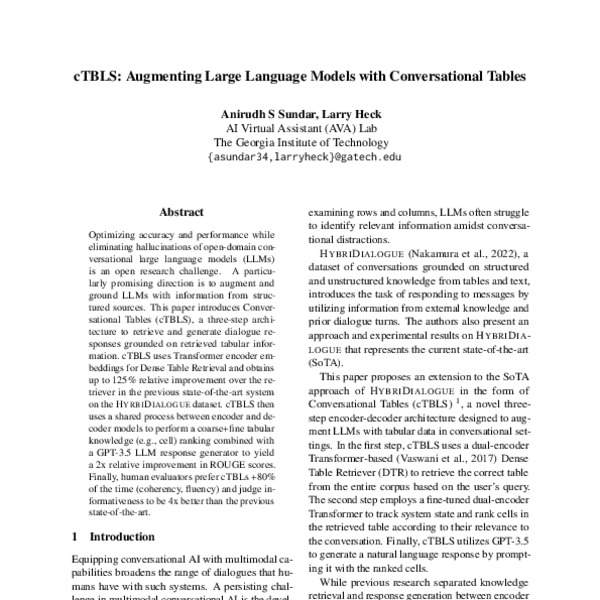 cTBLS: Augmenting Large Language Models with Conversational Tables - ACL Anthology