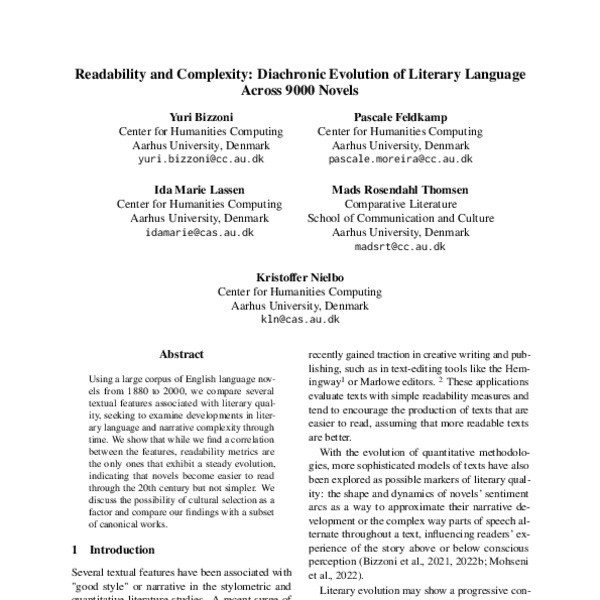 Readability and Complexity: Diachronic Evolution of Literary Language ...