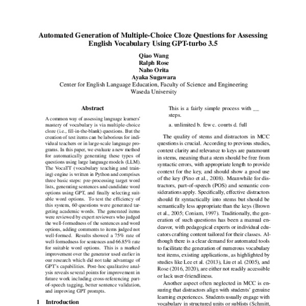 Automated Generation of Multiple-Choice Cloze Questions for Assessing English Vocabulary Using ...