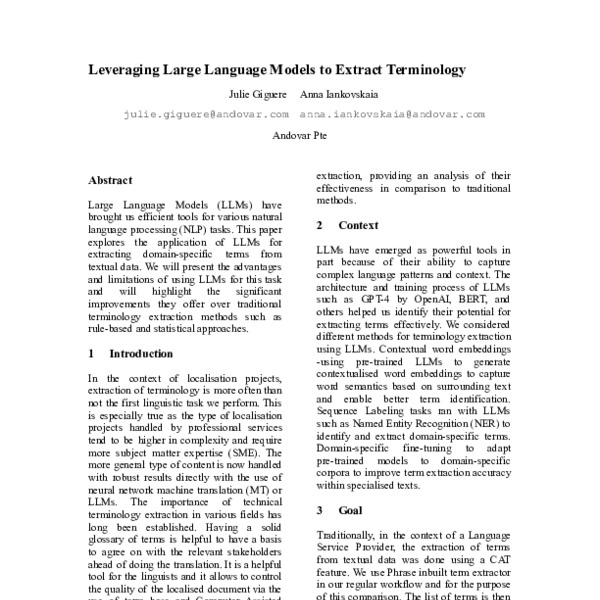 Leveraging Large Language Models to Extract Terminology - ACL Anthology