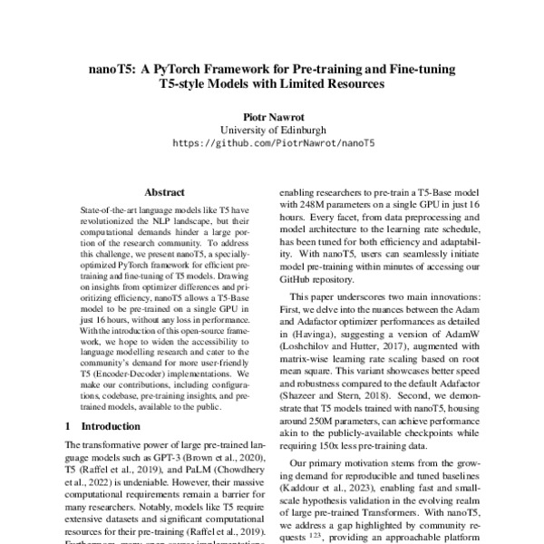 nanoT5: Fast & Simple Pre-training and Fine-tuning of T5 Models with ...