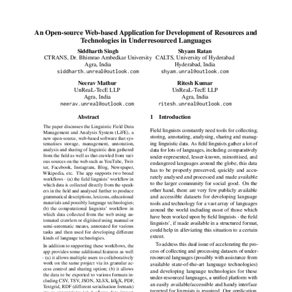 An Open-source Web-based Application for Development of Resources and Technologies in ...