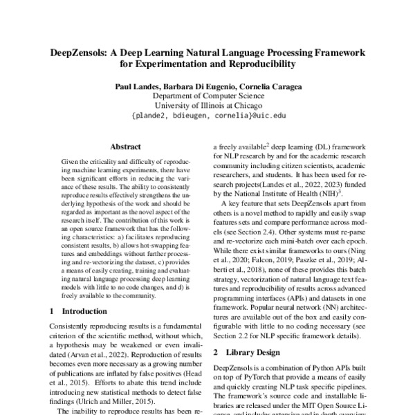 DeepZensols: A Deep Learning Natural Language Processing Framework for Experimentation and ...