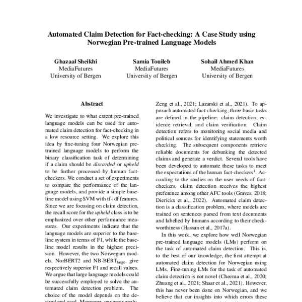 Automated Claim Detection for Fact-checking: A Case Study using Norwegian Pre-trained Language ...