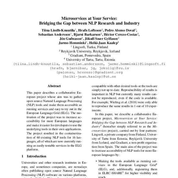 Microservices at Your Service: Bridging the Gap between NLP Research and Industry - ACL Anthology