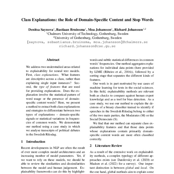 Class Explanations: the Role of Domain-Specific Content and Stop Words ...