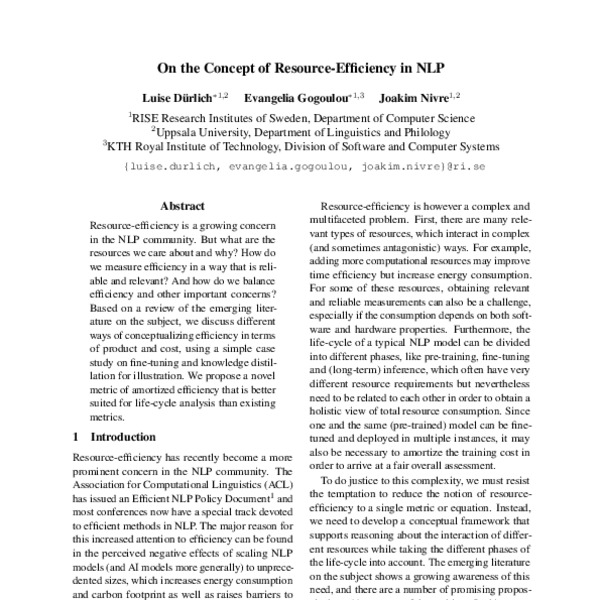 On the Concept of Resource-Efficiency in NLP - ACL Anthology