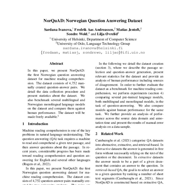 NorQuAD: Norwegian Question Answering Dataset - ACL Anthology