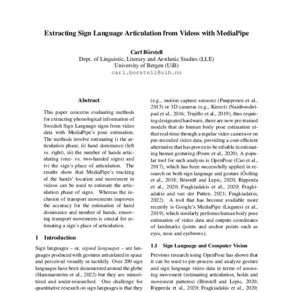 Extracting Sign Language Articulation from Videos with MediaPipe - ACL Anthology