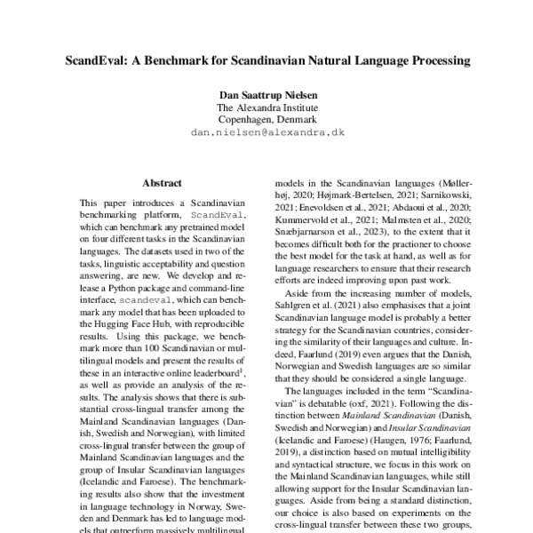 ScandEval: A Benchmark for Scandinavian Natural Language Processing - ACL Anthology