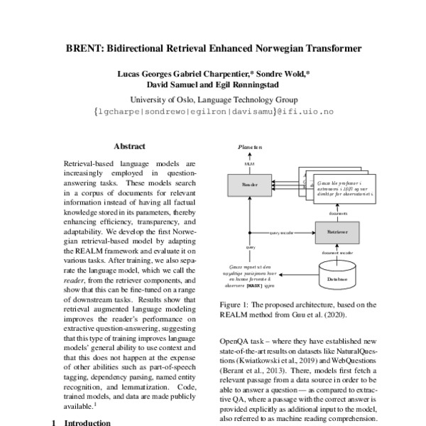 BRENT: Bidirectional Retrieval Enhanced Norwegian Transformer - ACL ...