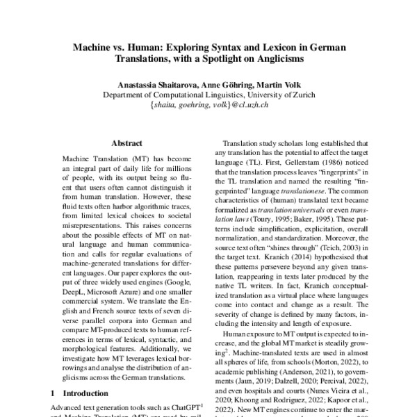 Machine vs. Human: Exploring Syntax and Lexicon in German Translations ...
