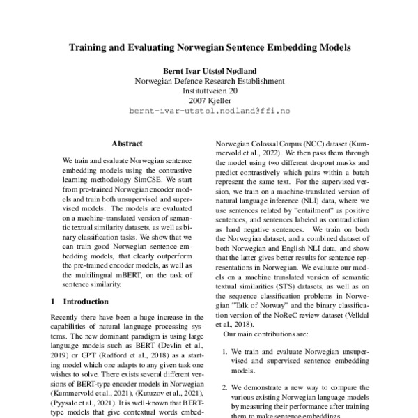 Training and Evaluating Norwegian Sentence Embedding Models - ACL Anthology